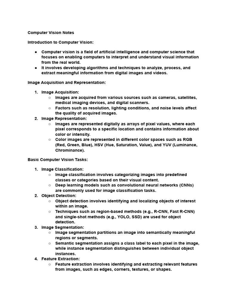 Class - Notes Computer Vision | PDF | Computer Vision | Image Segmentation