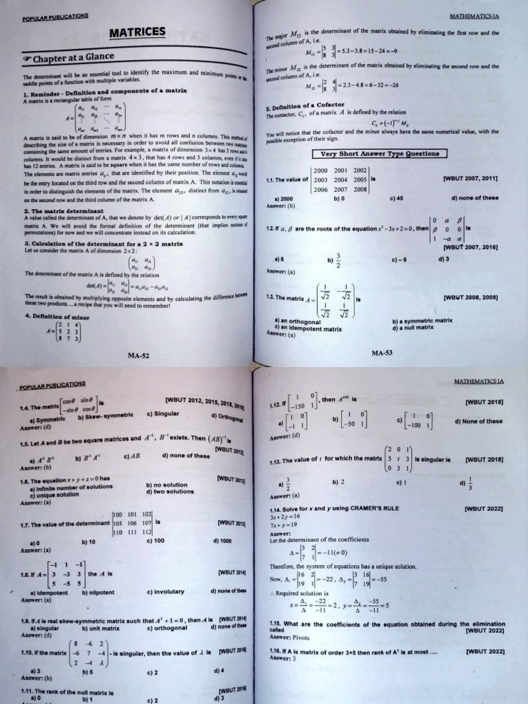 ORGANIZER 1st SEM MATHEMATICS IA MATRICES AND VECTOR SPACES | PDF | Matrix Theory | Abstract Algebra