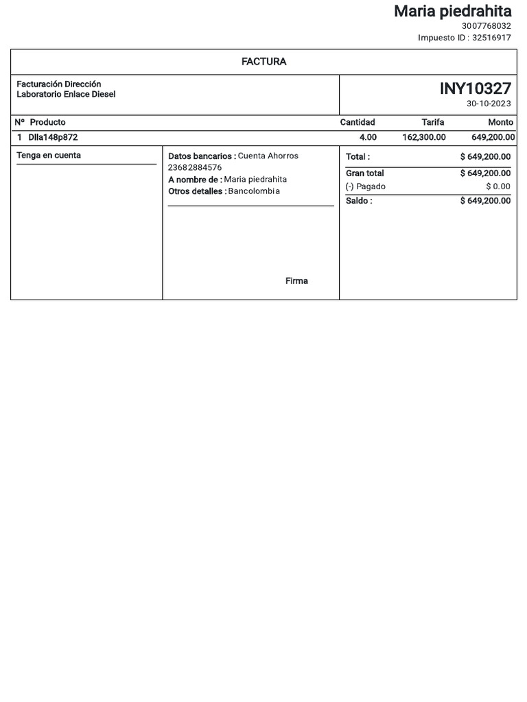 INV INY10327 02dic.2023 1234 Po | PDF