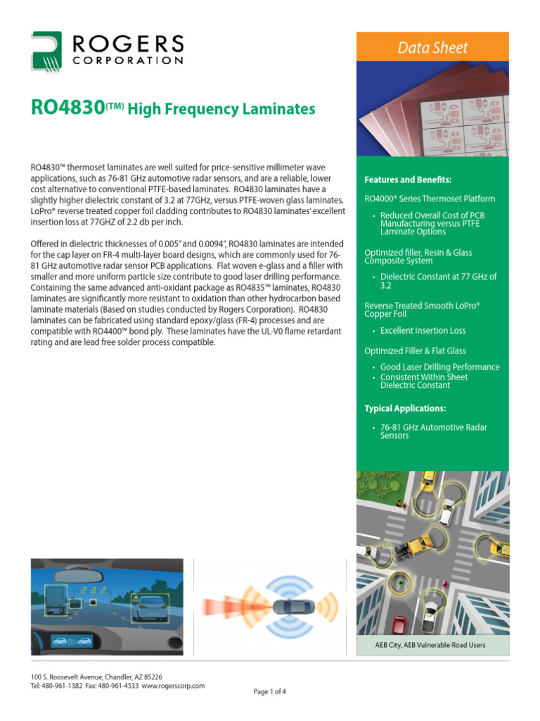 RO4830 High Frequency Laminates Data Sheet | PDF
