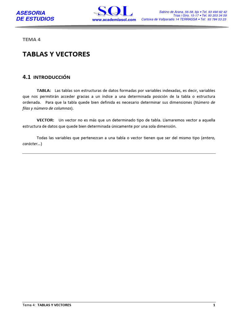 Tablas y Vectores en Programación C++ | PDF | Matriz (Matemáticas ...