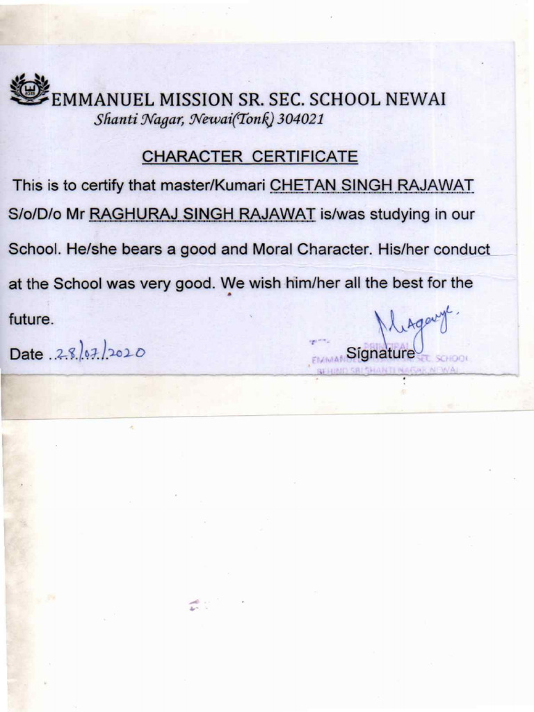 Character Certificate | PDF
