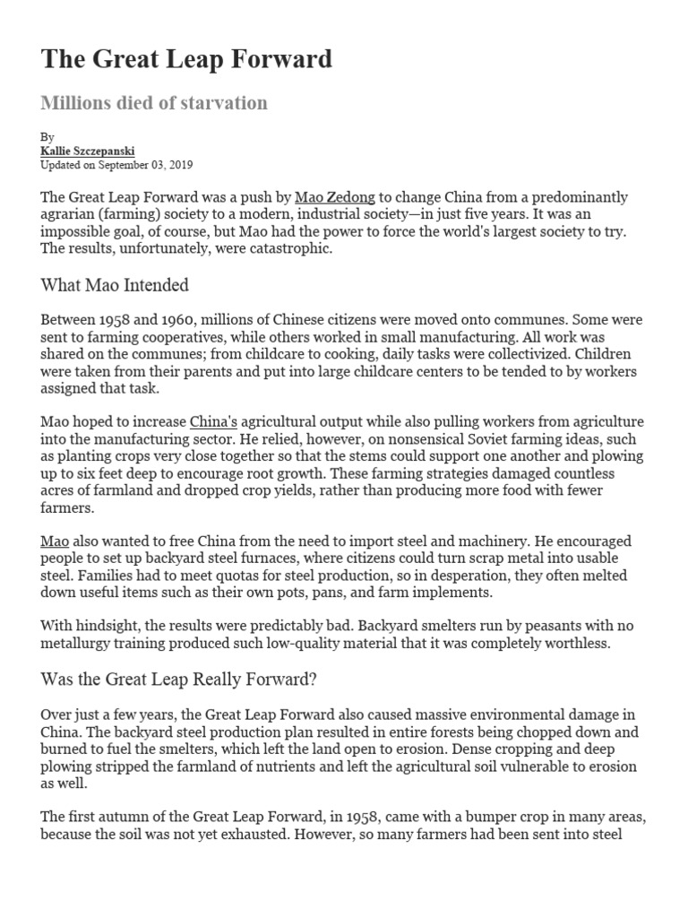 The Great Leap Forward: Catastrophic Results | PDF | Mao Zedong ...