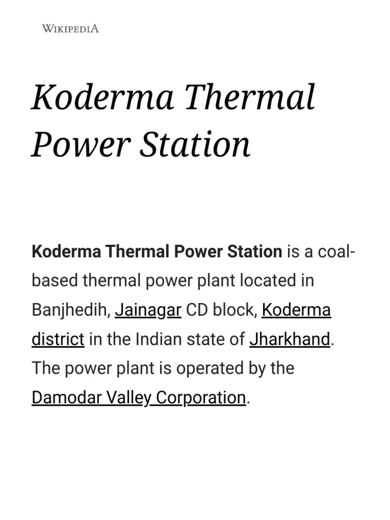 Koderma Thermal Power Station - Wikipedia | PDF