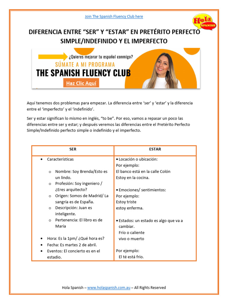 Diferencia Entre Ser y Estar en Pretérito o Indefinido y El Imperfecto ...