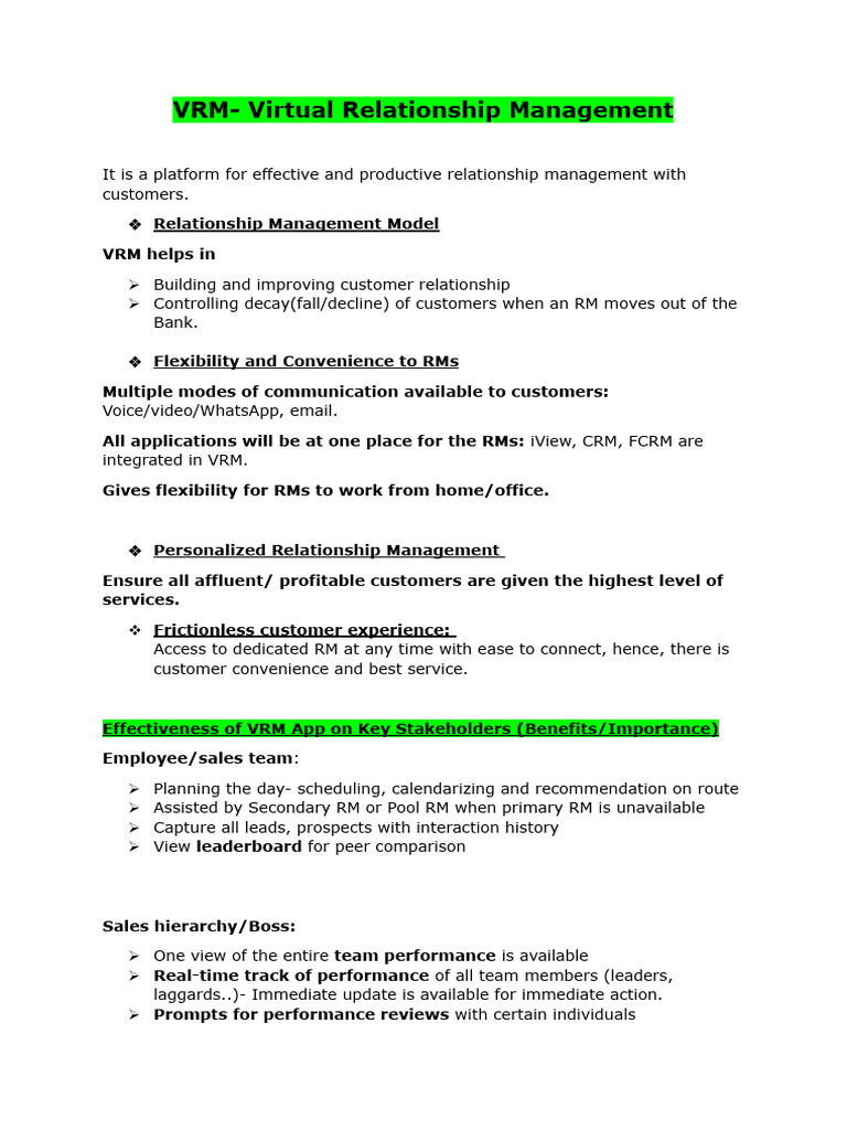VRM .Notes Pos | PDF | Customer Relationship Management | Sales