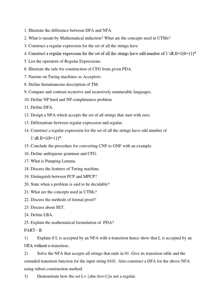 TOC Model Questions and Key Concepts | PDF | Regular Expression ...