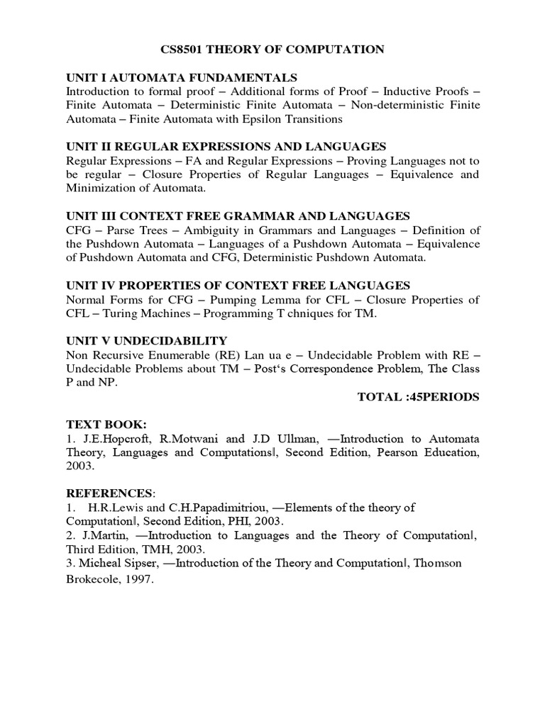 Cs8501 - Theory of Computation - by DR W T Chembian | PDF | Parsing | Computational Complexity ...