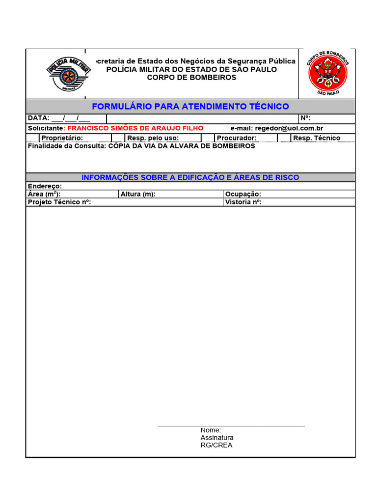 Formulario Alvara de Bombeiro (Fat) | PDF