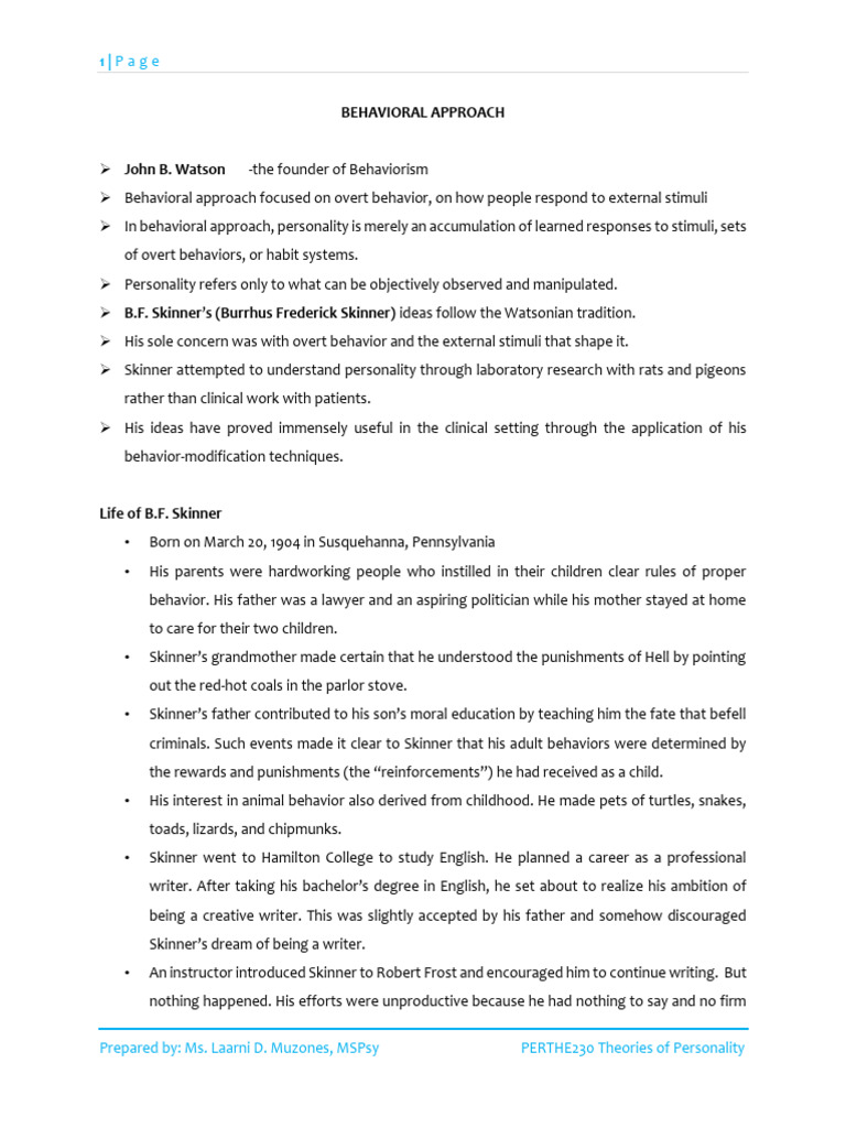 Unit 11. B.F.Skinner - Behavioral Analysis 1 | PDF | Reinforcement ...