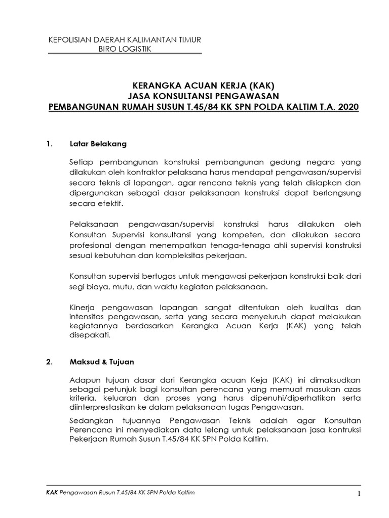 Kak Pengawasan Rusun t.4584 KK SPN Polda Kaltim... | PDF