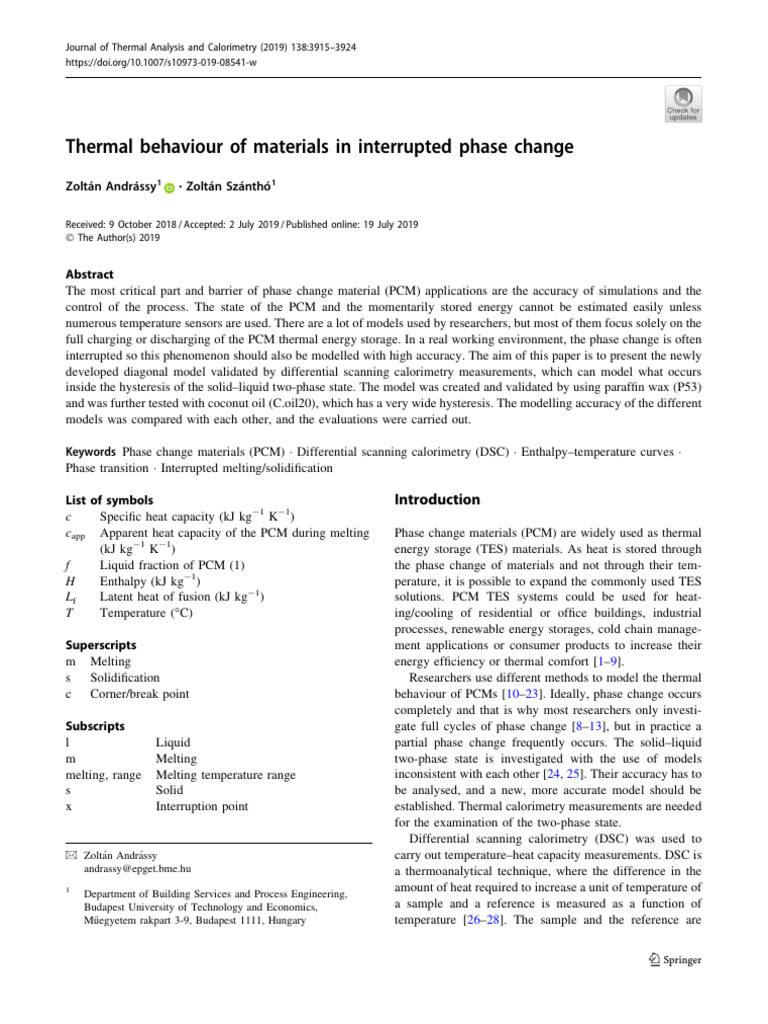 Thermal Behaviour of Materials in Interrupted Phase Change | PDF ...