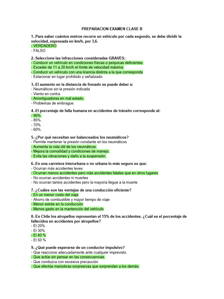 Preparacion Examen Clase B | PDF | Neumático | Peatonal