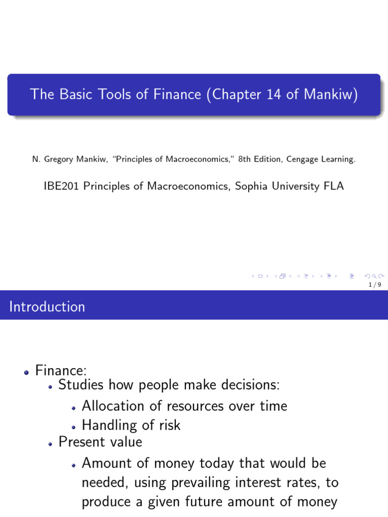 The Basic Tools of Finance (Chapter 14 of Mankiw) : IBE201 Principles ...