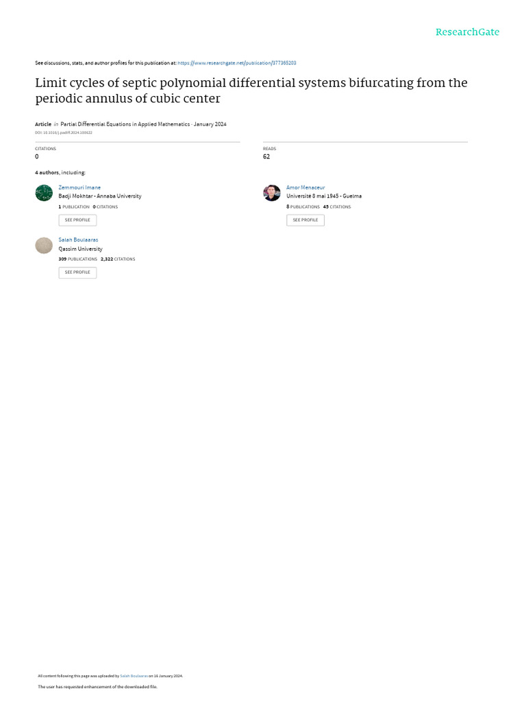 Limit Cycles of Septic Polynomial Differential Systems Bifurcating From ...