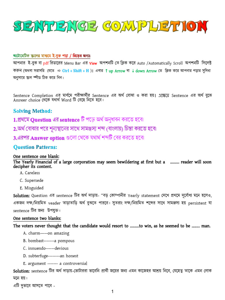 Sentence Completion | PDF