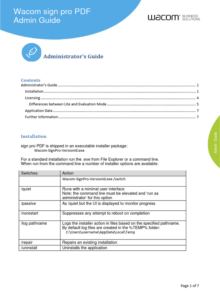 Wacom Sign Pro PDF Admin Guide | PDF | Installation (Computer Programs ...