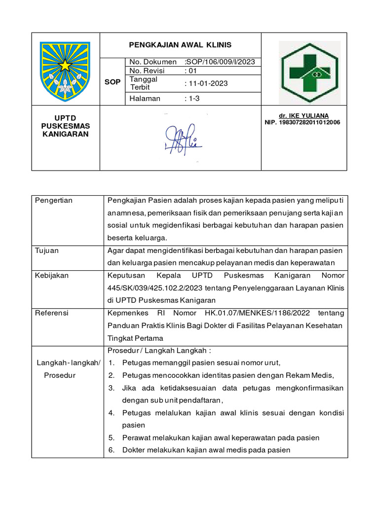 SOP Pengkajian Awal Klinis Baru | PDF