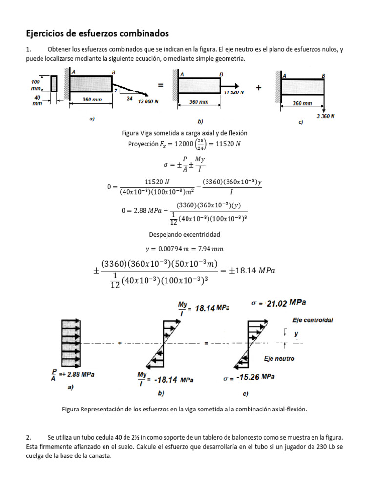 Ejercicios de Esfuerzos Combinados | PDF | Viga (Estructura) | Mecánica de sólidos