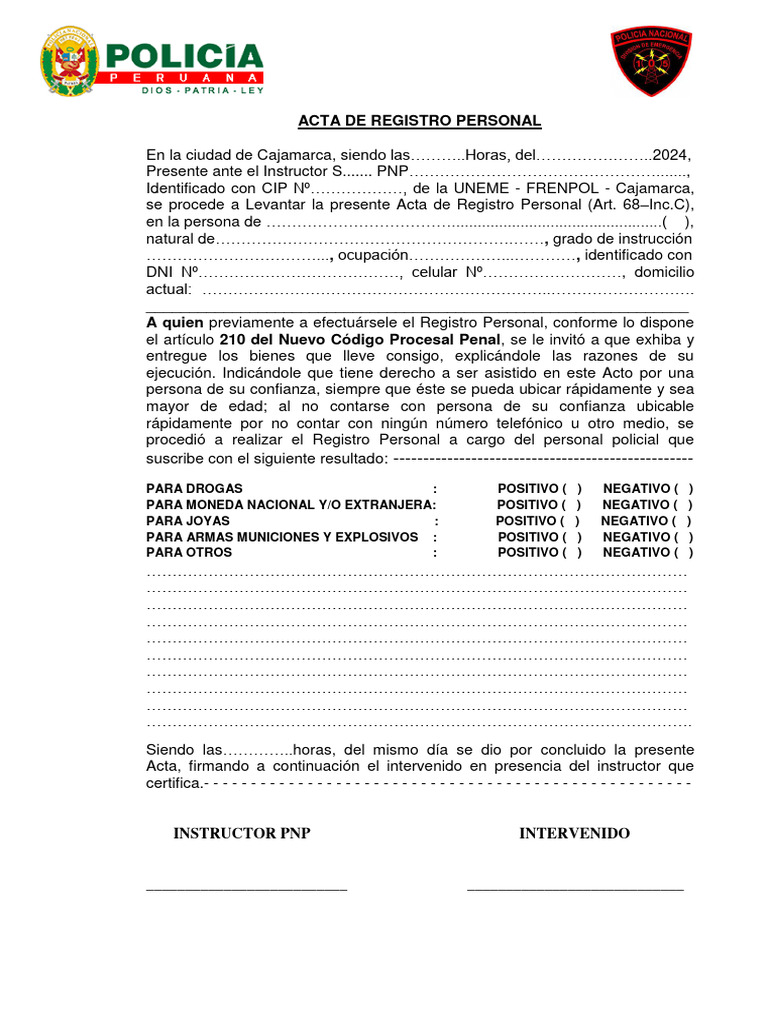 Acta de Registro Personal 105 | PDF | Justicia | Crimen y violencia