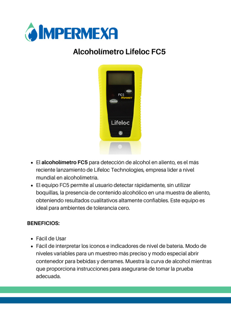 BASC - Ficha Técnica de Alcoholímetro Lifeloc FC5 | PDF