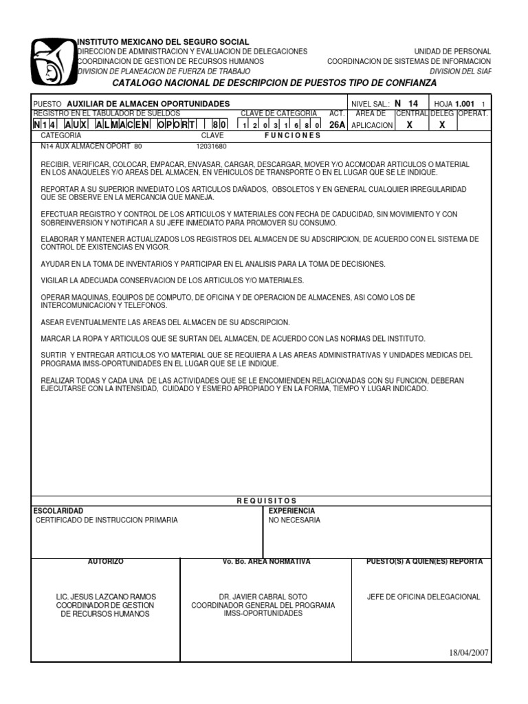 Catálogo Nacional de Descripción de Puestos Tipo de Confianza | PDF ...