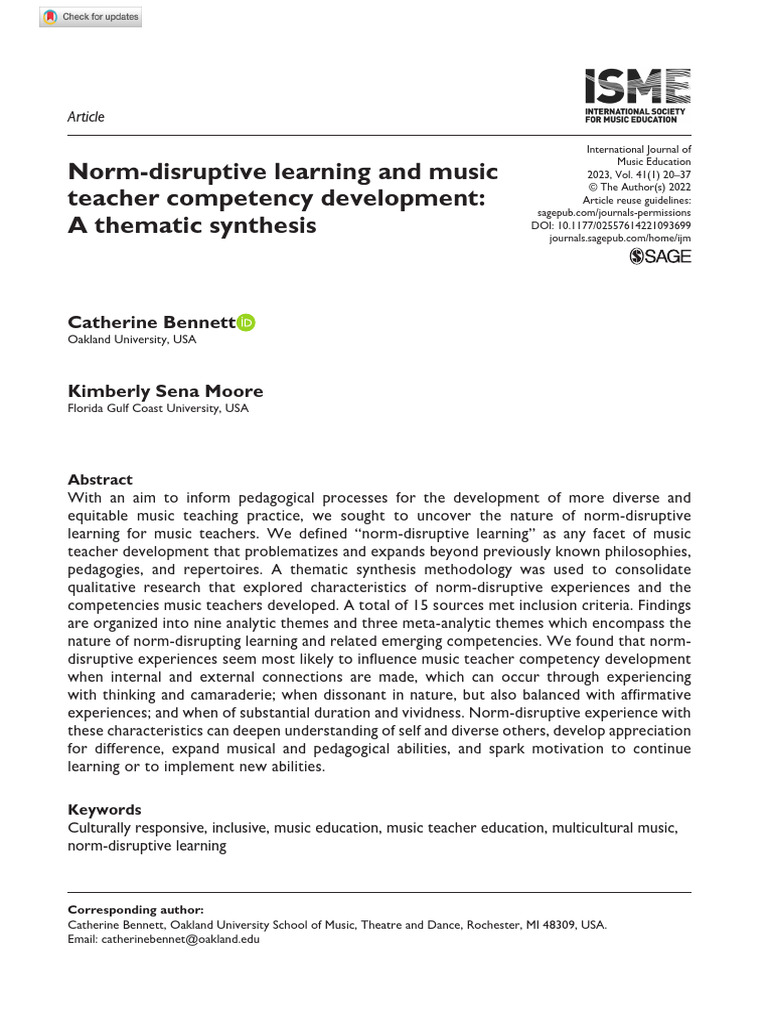 Norm-Disruptive Learning and Music Teacher Competency Development: A ...