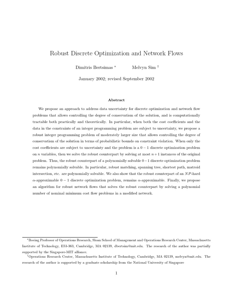 Robust Discrete Optimization and Network Flows | PDF | Mathematical ... Robust Discrete Optimization and Network Flows | PDF | Mathematical ...