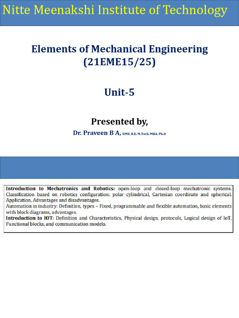 EME PPT Unit-5 - Elective | PDF | Internet Of Things | Mechatronics