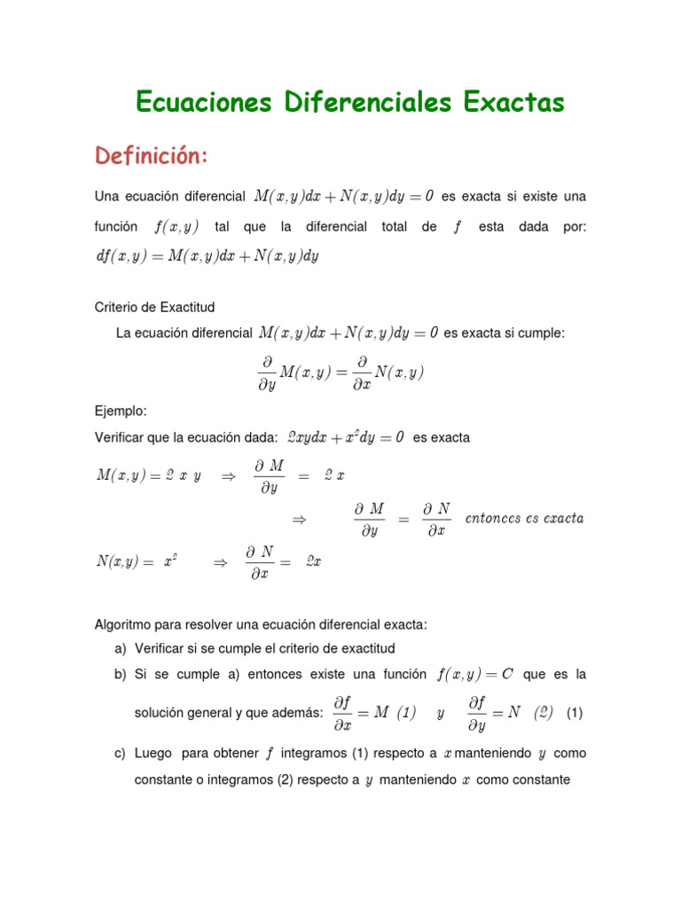 Ecuaciones Diferenciales Exactas | PDF | Ecuaciones | Ecuaciones diferenciales