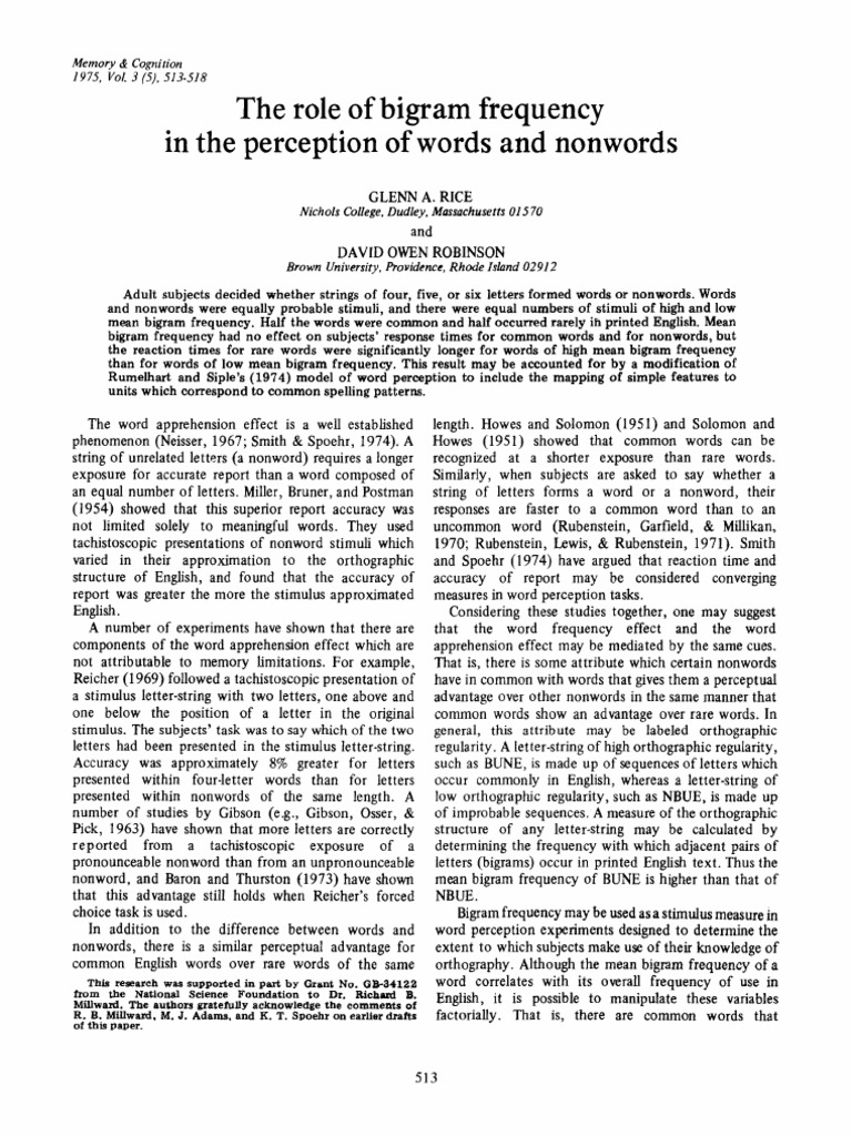Rice 1975 | PDF | Mental Chronometry | Perception
