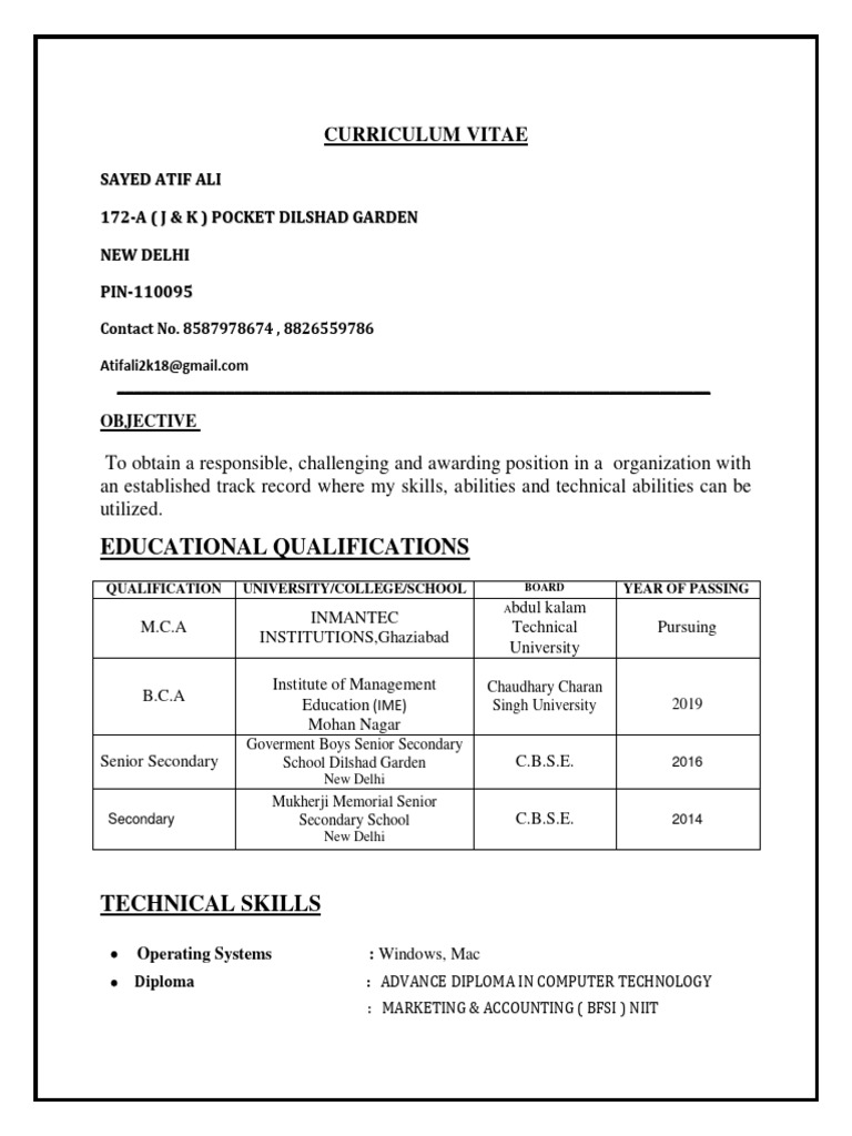My Resume (Sayed Atif Ali | PDF | Cognition | Learning My Resume (Sayed Atif Ali | PDF | Cognition | Learning