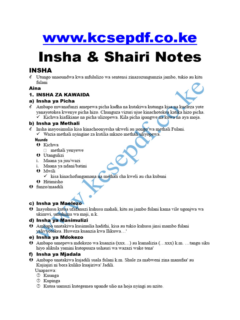 Insha Ushairi Notes | PDF