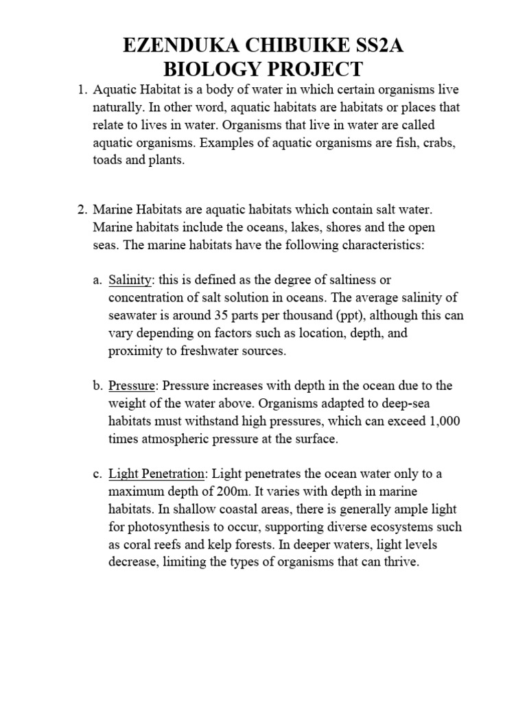 My Biology Project | PDF | Oceans | Seawater