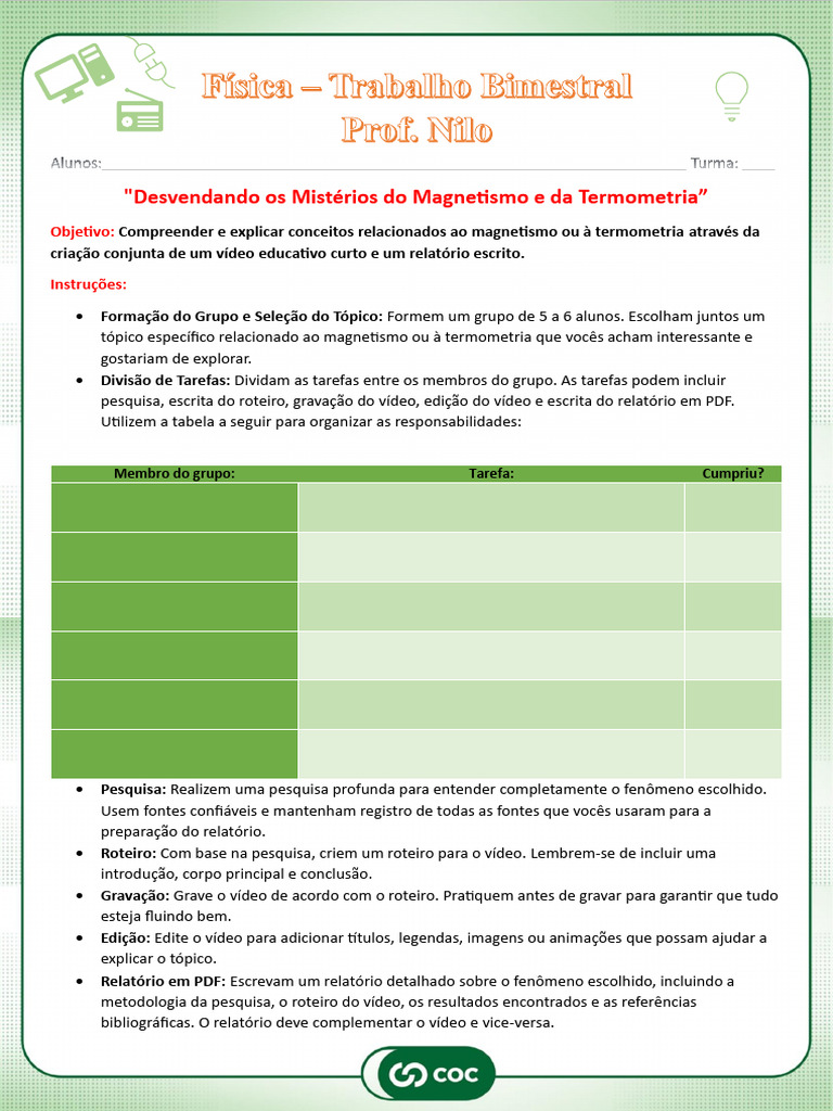 00 - FSC21 FGB - Trabalho 2º Bi - Instruções | PDF