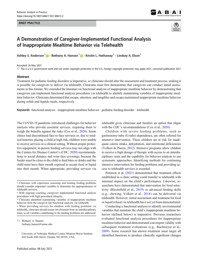 A Demonstration of Caregiver Implemented Functional Analysis of ...