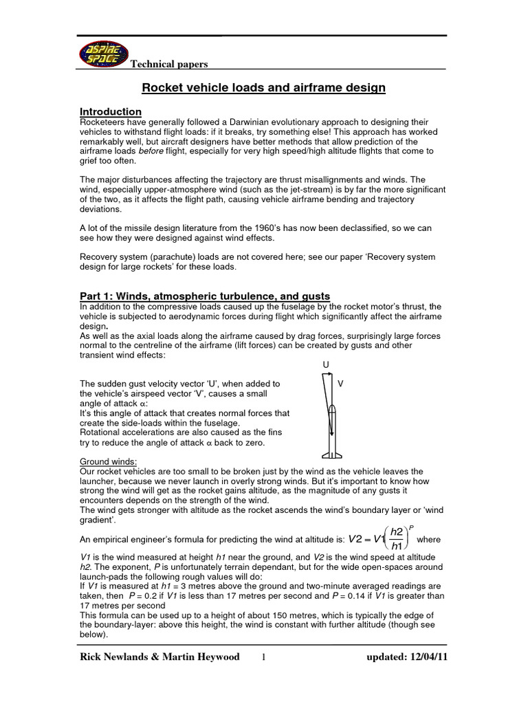 Rocket Vehicle Loads and Airframe Design | PDF | Beam (Structure) | Bending