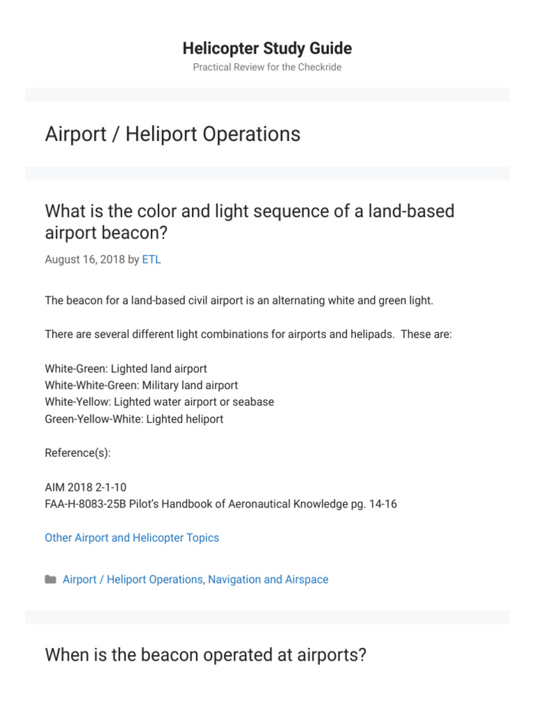 Airport - Heliport Operations - Helicopter Study Guide | PDF