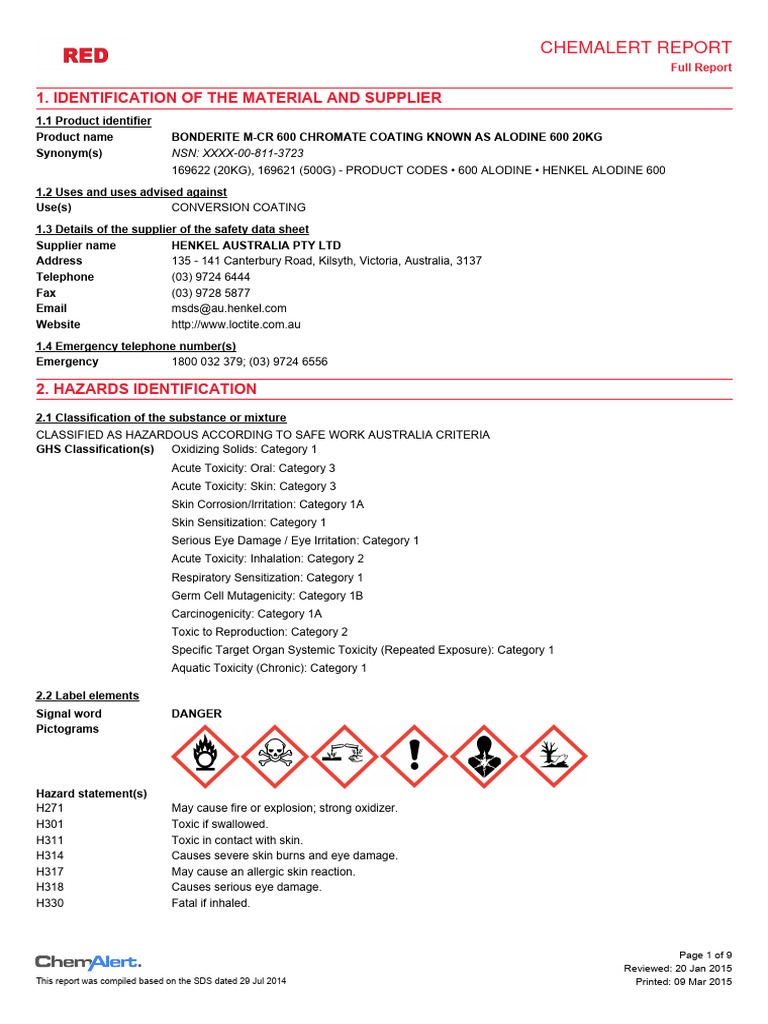SDS Alodine 600 | PDF | Toxicity | Chromium