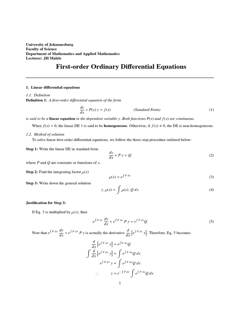 ASMAV2 Linear, Bernoulli and Application | PDF | Differential Equations | Mathematical Objects