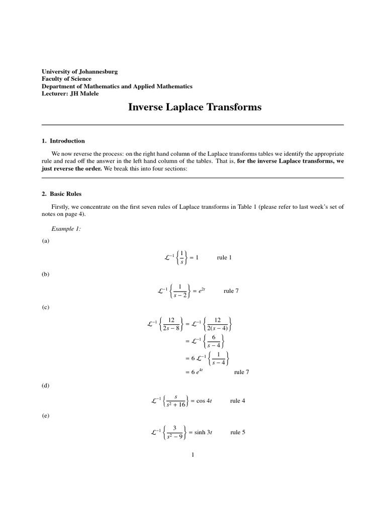Inverse Laplace Transforms | PDF | Applied Mathematics | Elementary ...