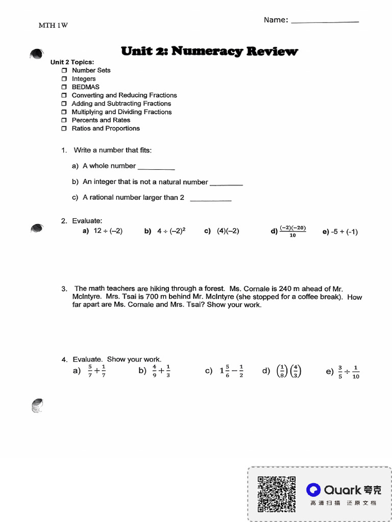扫描件 - Unit2 Numeracy Revie | PDF