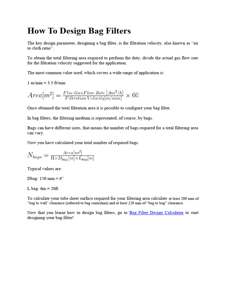 Designing Bag Filters: Key Parameters | PDF | Home & Garden ...