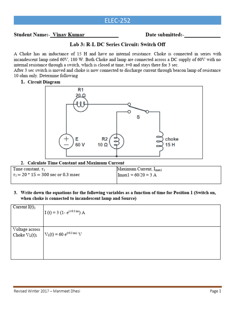 Lab 3 Elec252 Pdf Switch Electrical Resistance And Conductance