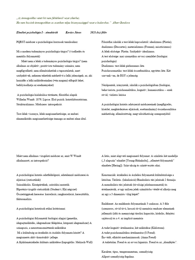 ElmPsz1 Temat Kérdés 2023 | PDF