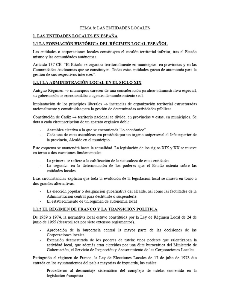 tema 8 LAS ENTIDADES LOCALES | PDF | Alcalde | Gobierno local