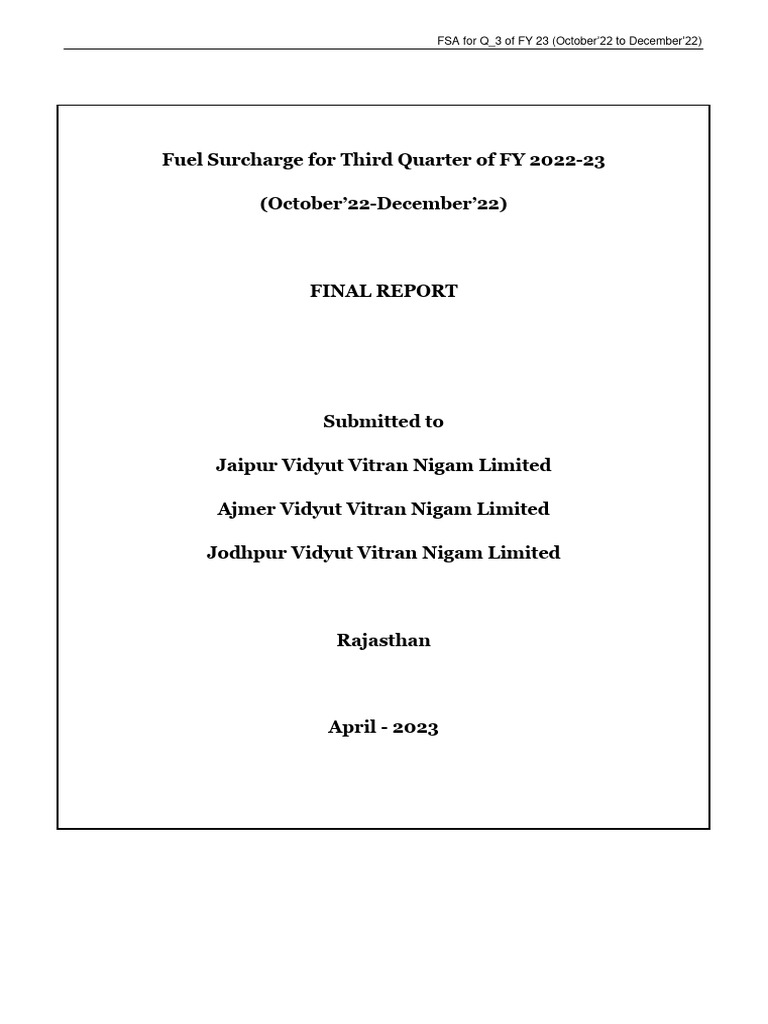 Fuel Surcharge For Third Quarter of FY 2022-23 (October'22-December'22 ...