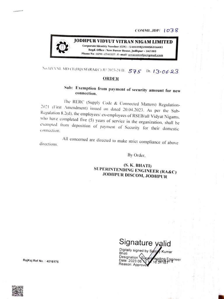 Signature Yalid: Superintending Engineer (Ra&C) | PDF