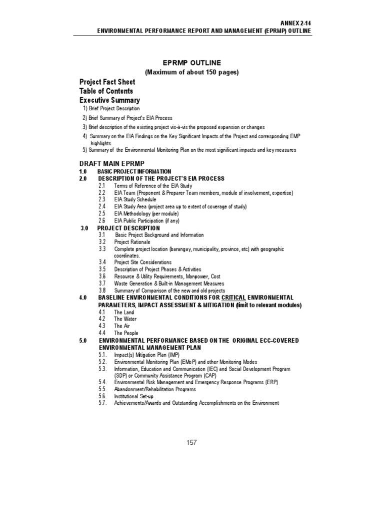 EPRMP Outline for Environmental Impact Assessment | PDF | Environmental ...