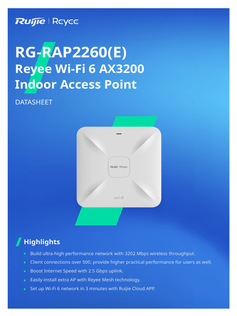 RG-RAP2260 (E) Datasheet-20240108 | PDF | Wi Fi | Ieee 802.11